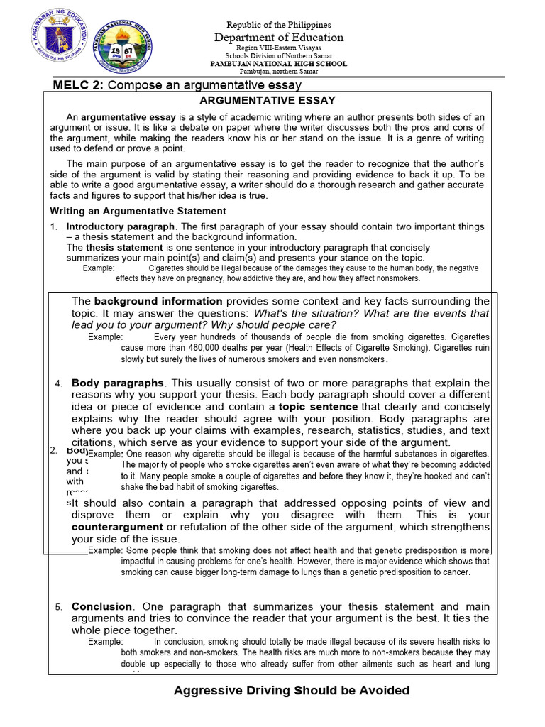 Notes On Argumentative Essay | PDF