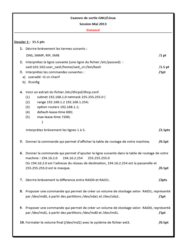 Examen Linux Mai 2013-Ennoncé | PDF | Système de noms de domaines | Serveur (Informatique)