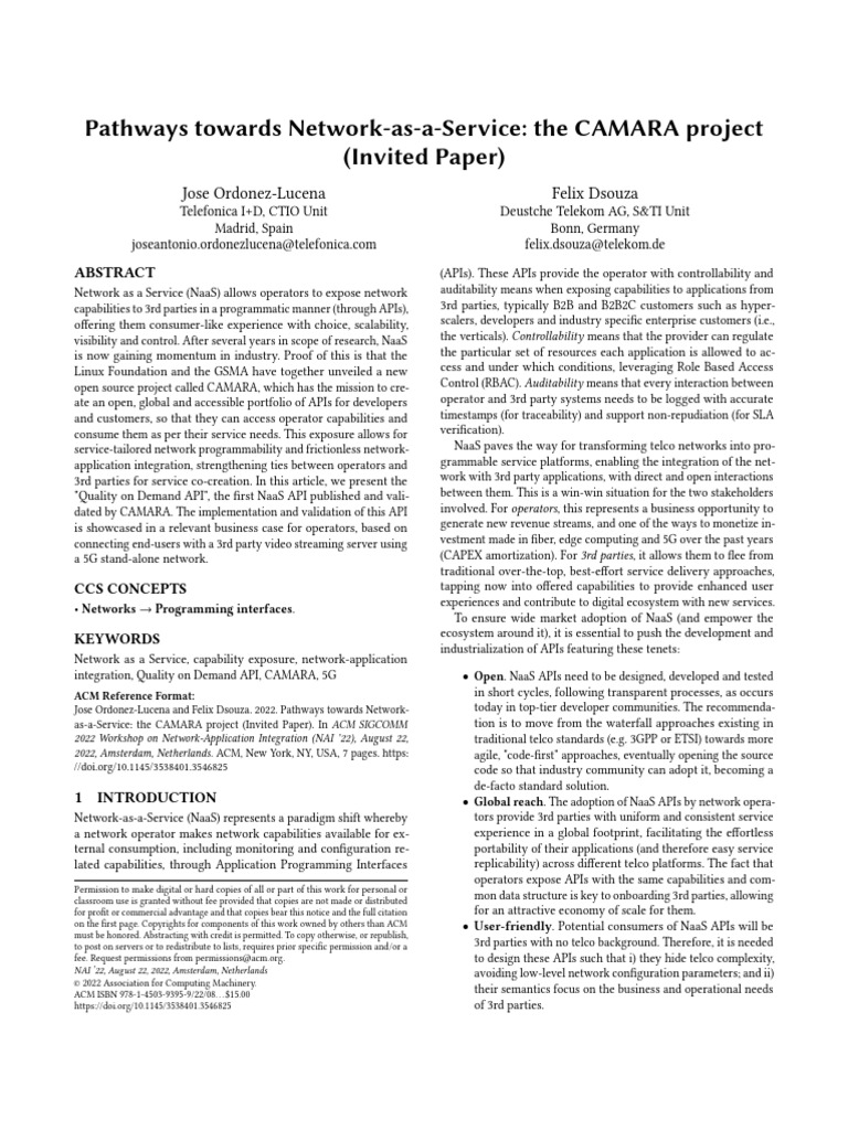 Nai22-Paper CAMARA | PDF | Quality Of Service | Computer Network