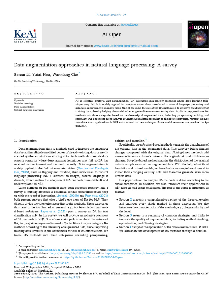 Data Augmentation Approaches in Natural Language Processing A Survey | PDF | Parsing | Applied ...