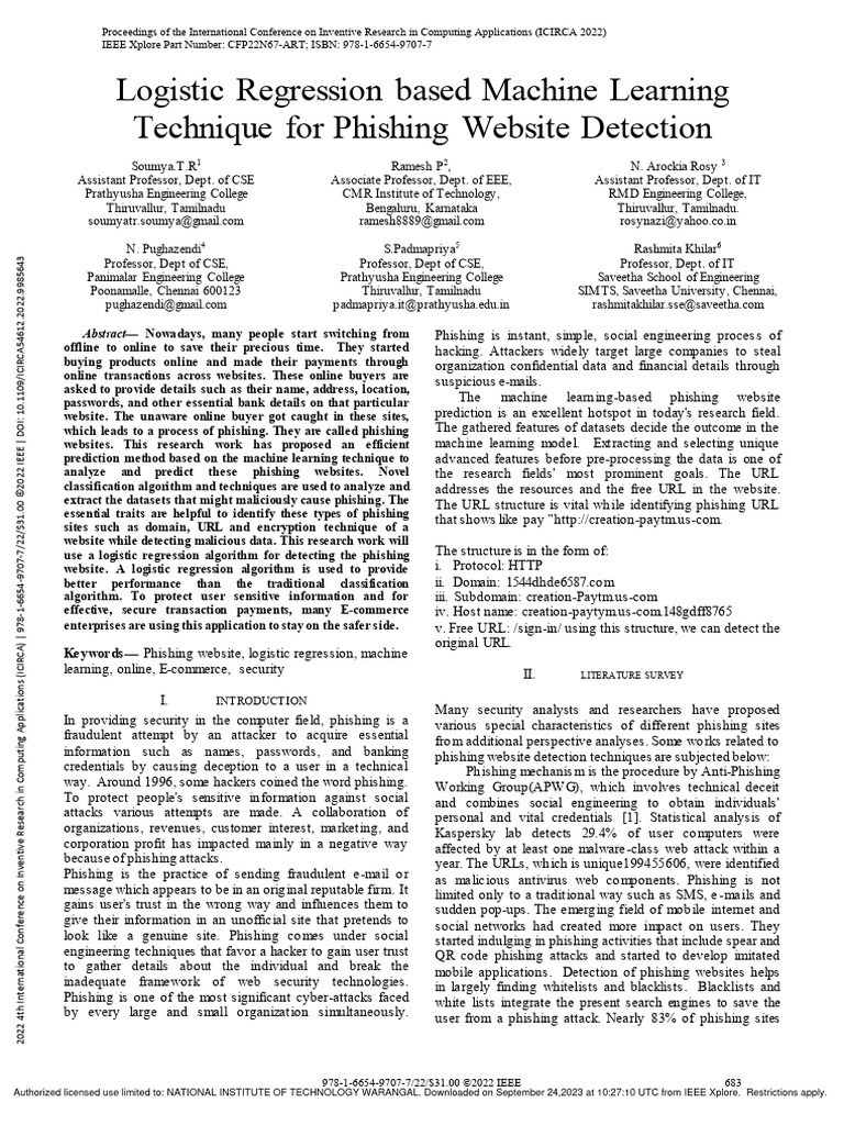 Phishing Detection via Logistic Regression | PDF | Phishing | Computing