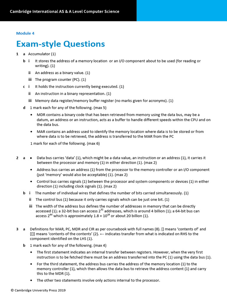 GR CHECK Module 4 Exam Style Answers Processor Fundamentals CUP | PDF ...