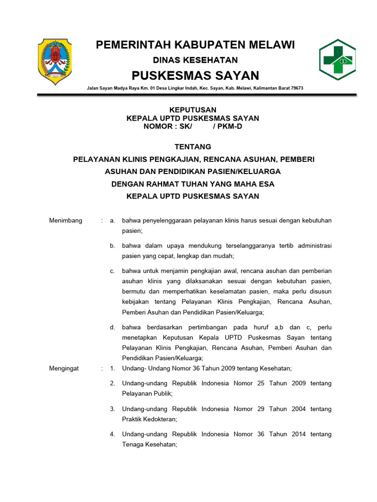 SK 3.2 Pelayanan Klinis Pengkajian, Rencana Asuhan, Pemberi Asuhan Dan Pendidikan Pasienkeluarga ...