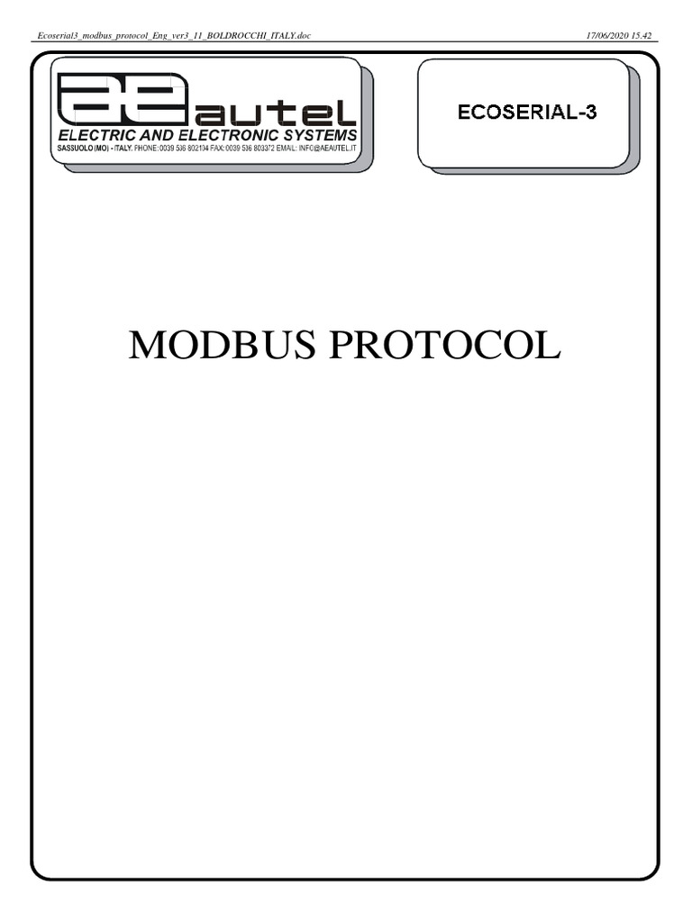 Ecoserial3 - Modbus - Protocol - Eng - Ver3 - 11 - BOLDROCCHI - ITALY ...