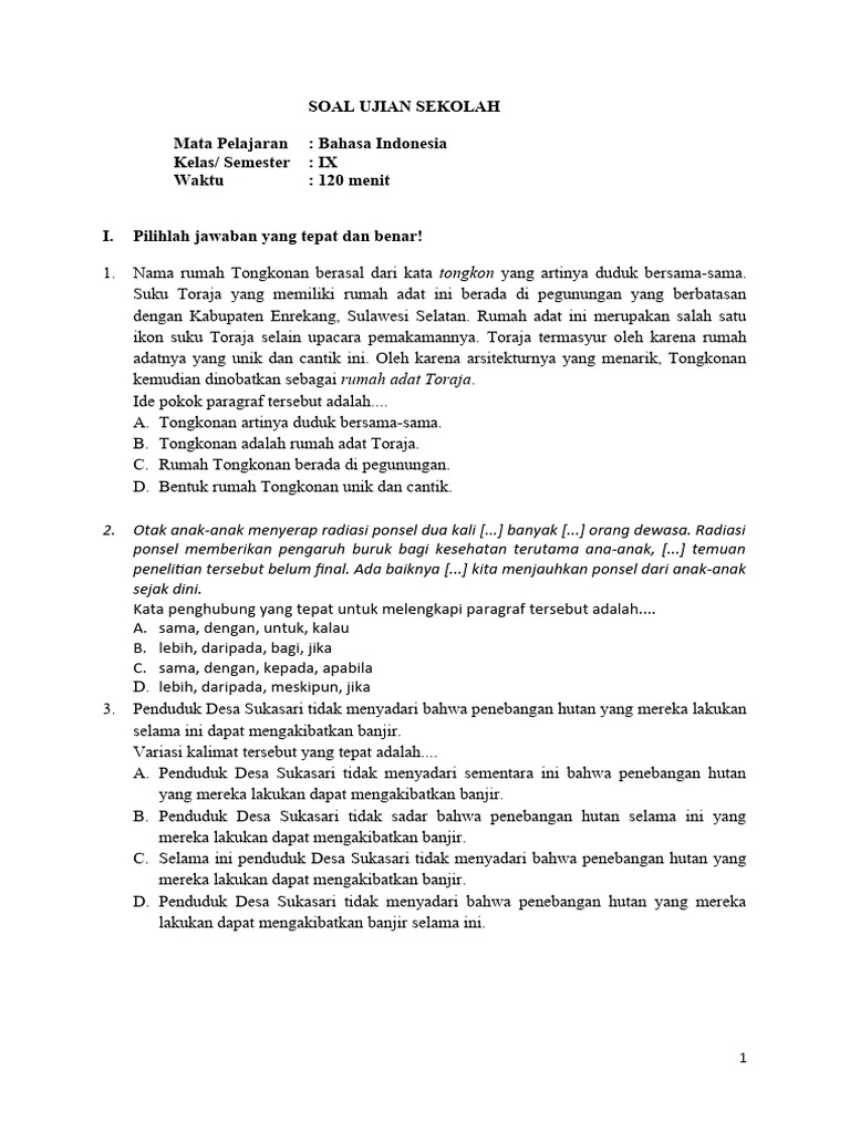 Soal-B.indonesia Kls 9-k 13 | PDF