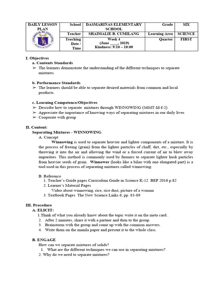 Q1-W4-D2-Separating Mixtures - Winnowing | PDF | Filtration | Learning