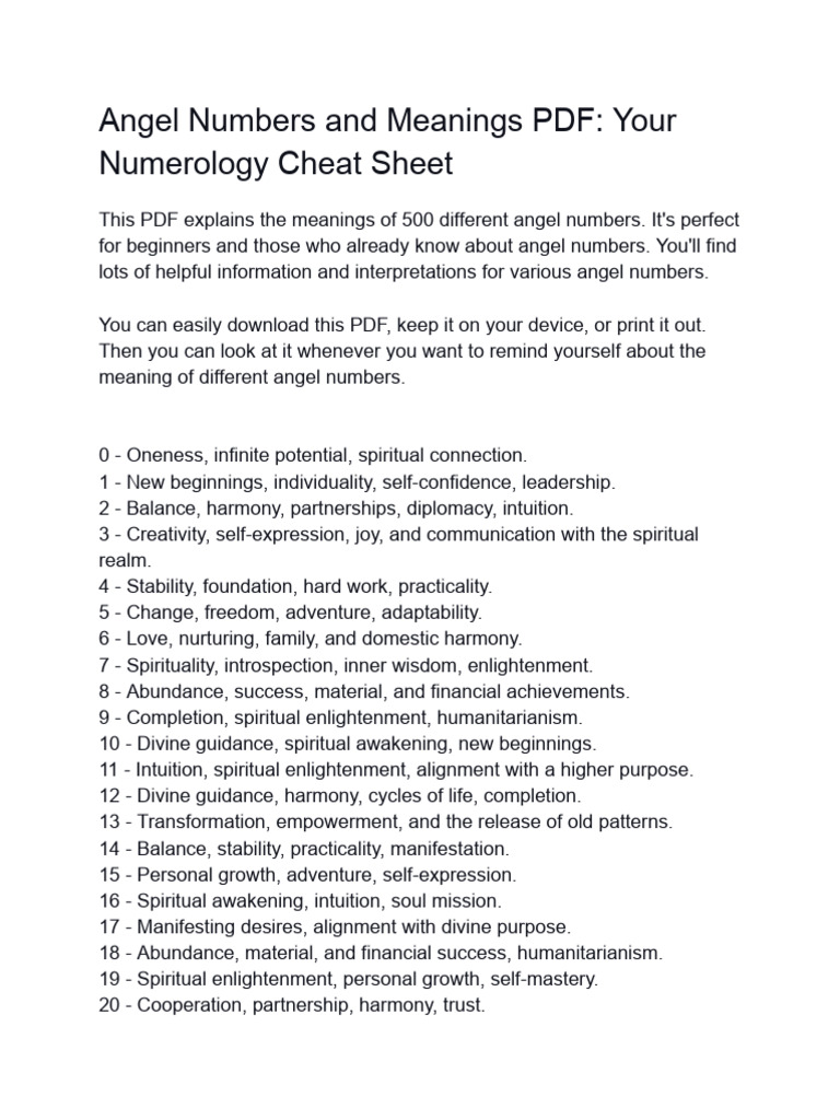 Angel Numbers and Meanings PDF | PDF | Spirituality | Enlightenment ...