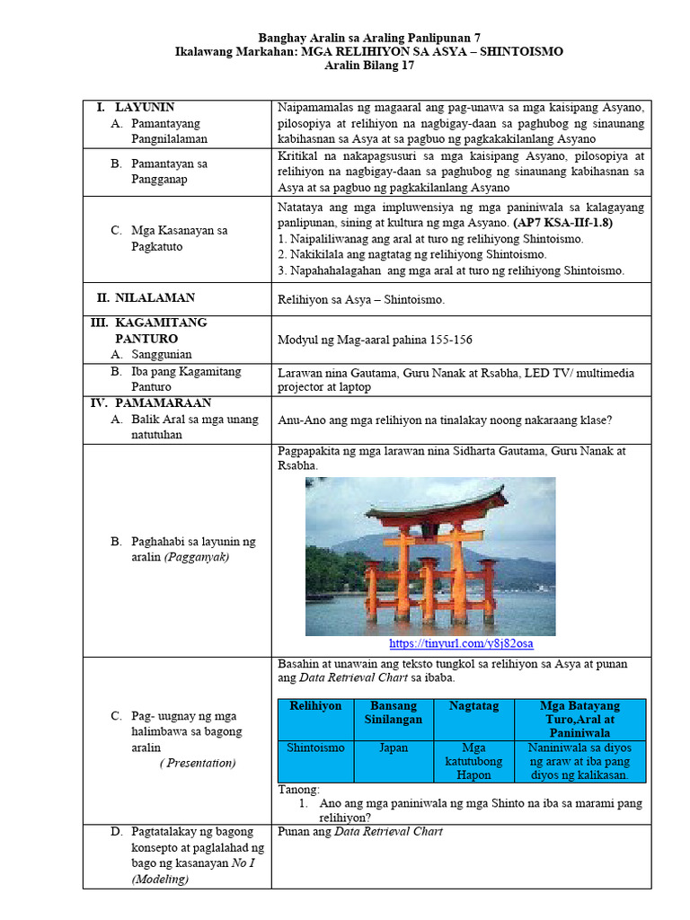 Ikalawang Markahan Aralin Bilang 17 Mga Relihiyon Sa Asya Shintoismo | PDF