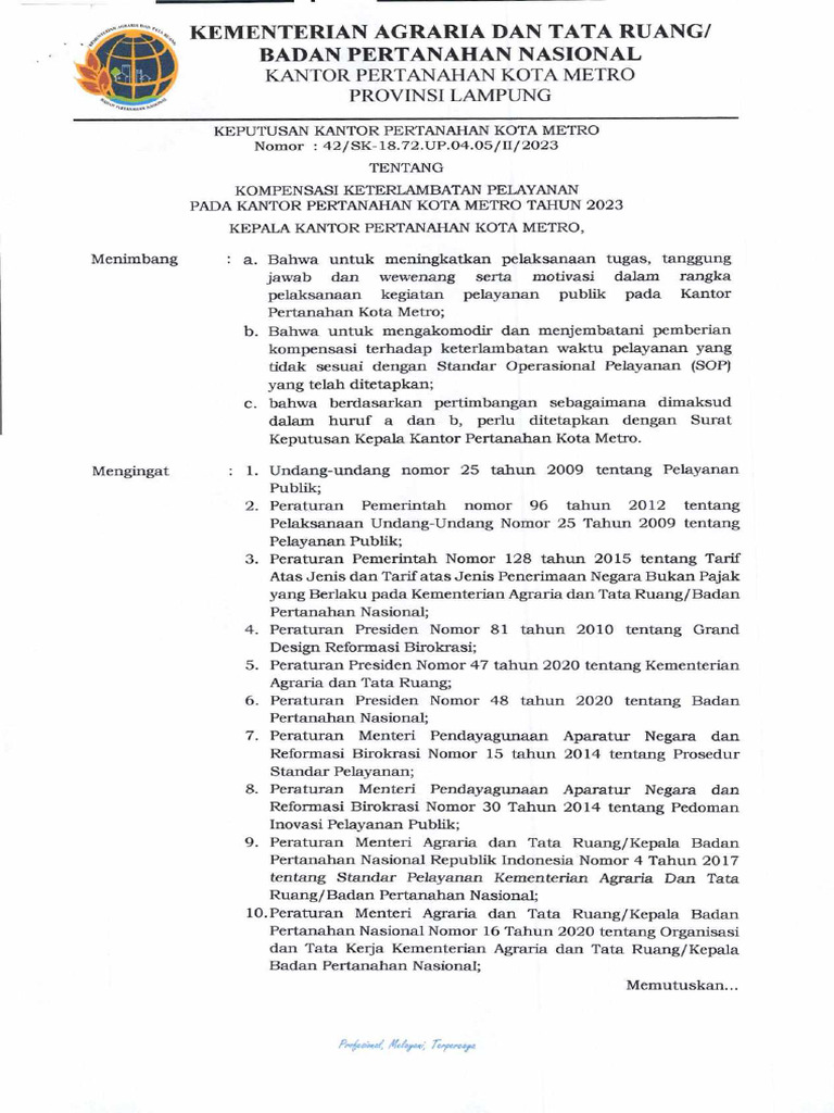 42-SK Kompensasi Keterlambatan Pelayanan | PDF