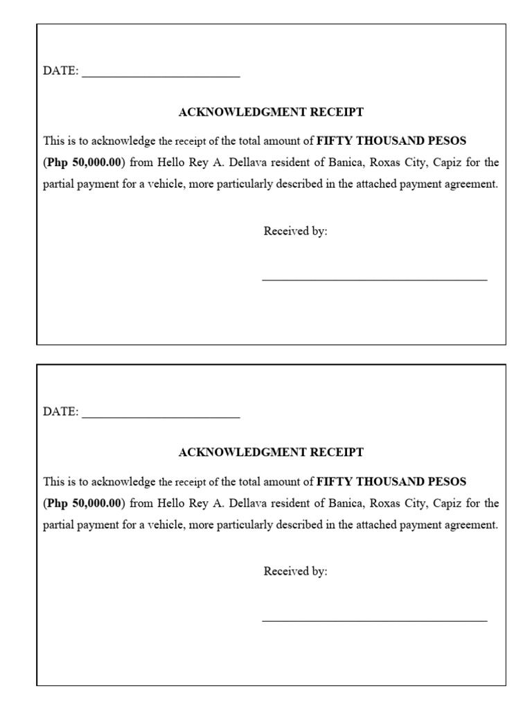 Acknowledgment Receipt for Vehicle Payment | PDF