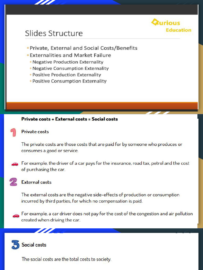 Private Costs and Benefits, Externalities and Social Costs and Benefits ...