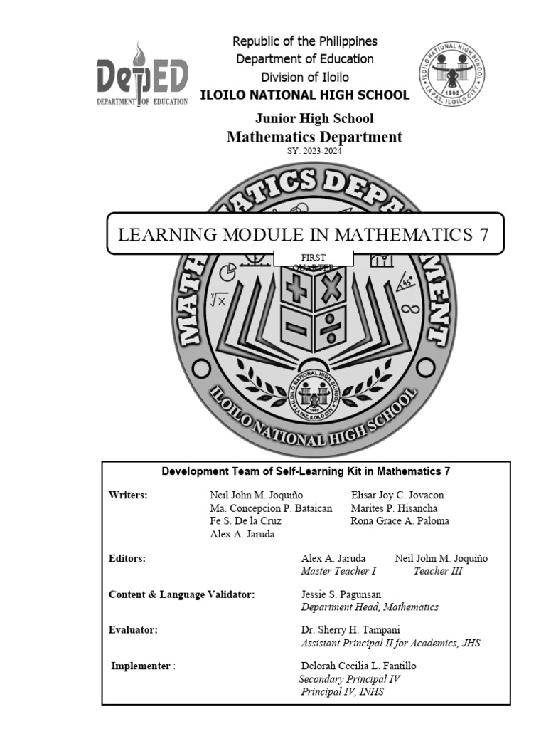 MATH 7 Q1 Learning Module | PDF | Subtraction | Multiplication
