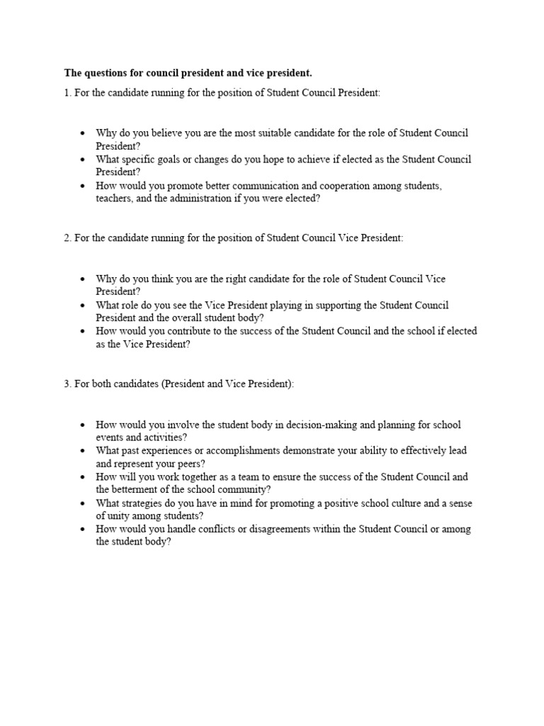 Student Council Election Interview Questions | PDF | Career & Growth ...