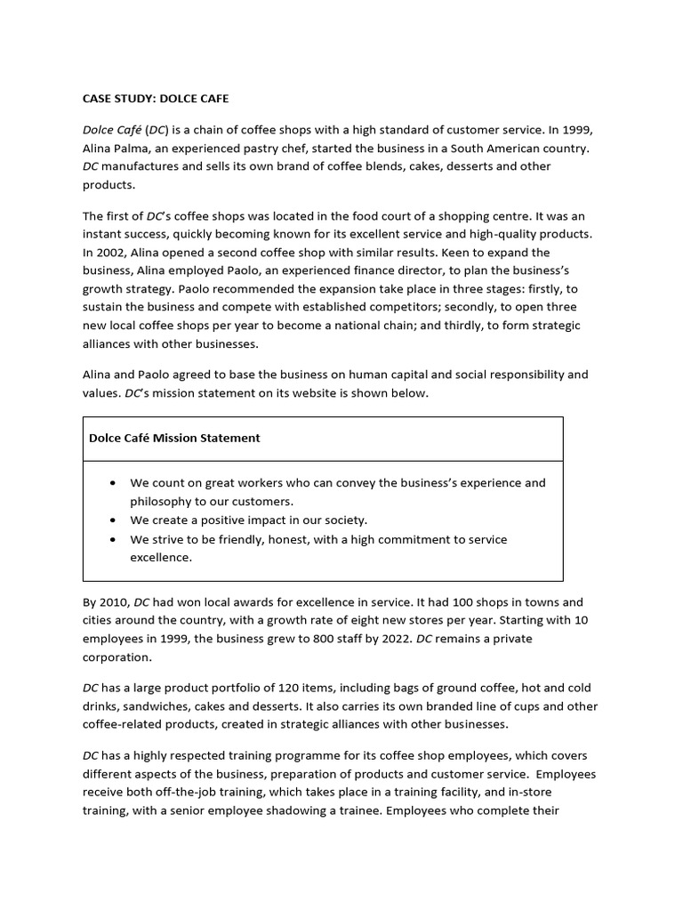 Case Study - Dolce Cafe | PDF | Franchising | Corporate Social ...