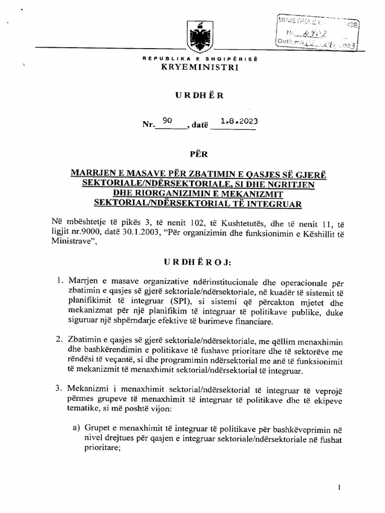 Urdher I KM Nr. 90 Date 01.08.2023 Per Marjen e Masave Per Zbatimin e ...