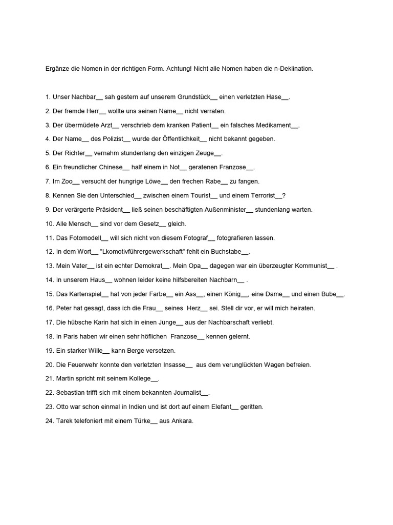 N-Deklination Übung | PDF