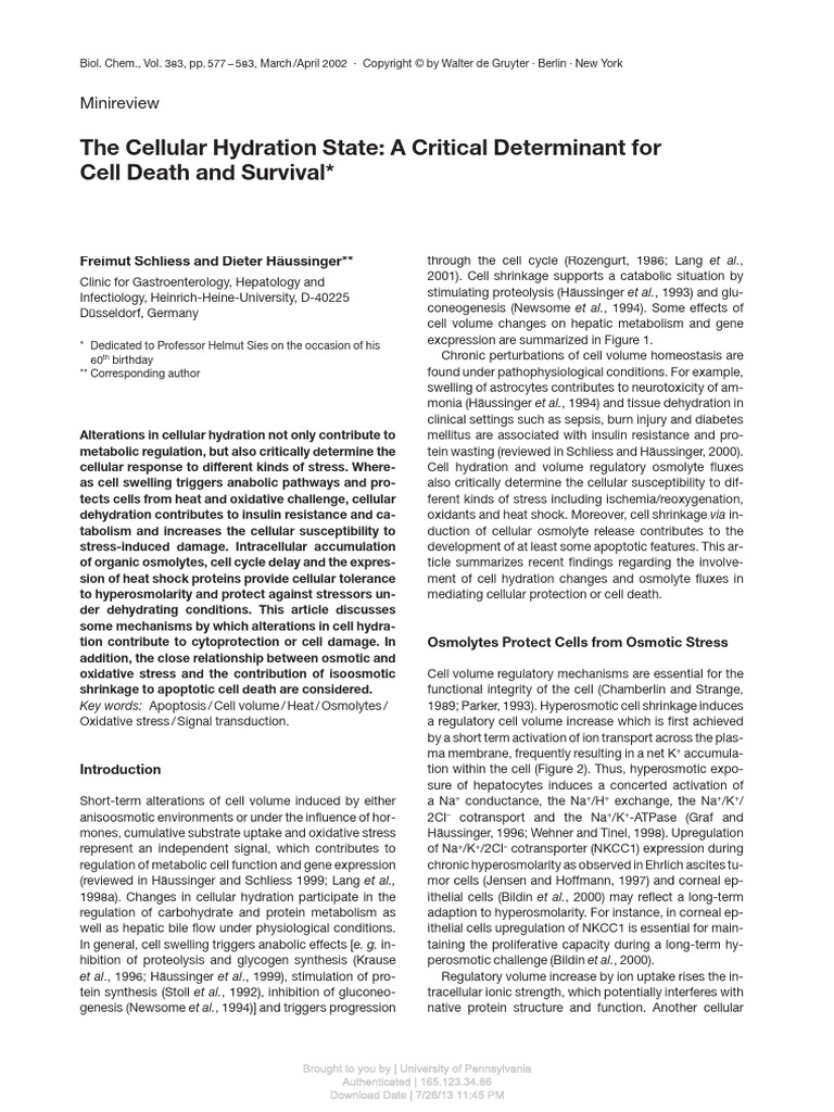 Jurnal Dehidrasi The Cellular Hydration State - A Critical Determinant ...