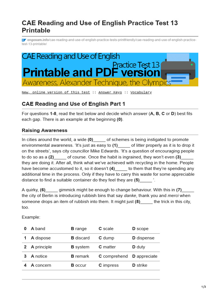 Engexam - info-CAE Reading and Use of English Practice Test 13 ...