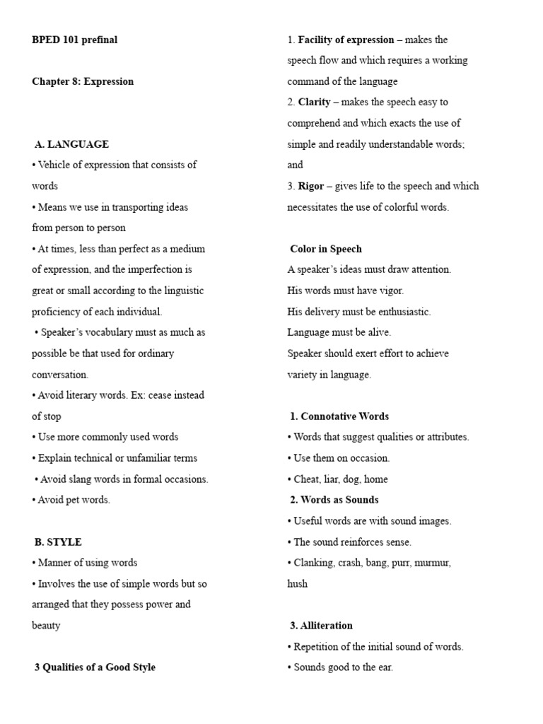 BPED 101 Prefinal | Download Free PDF | Speech | Cognitive Science