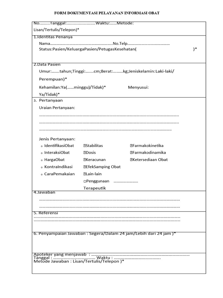 Form Dokumentasi Pelayanan Informasi Obat | PDF
