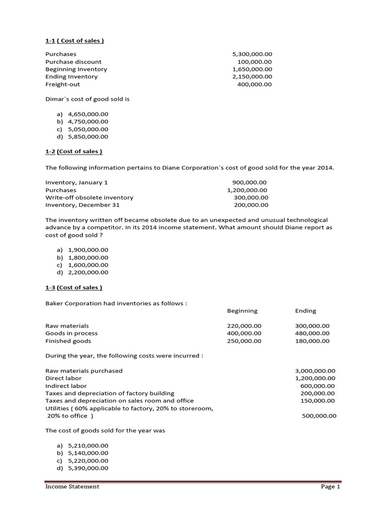 Income Statement - Problems | PDF | Expense | Cost Of Goods Sold