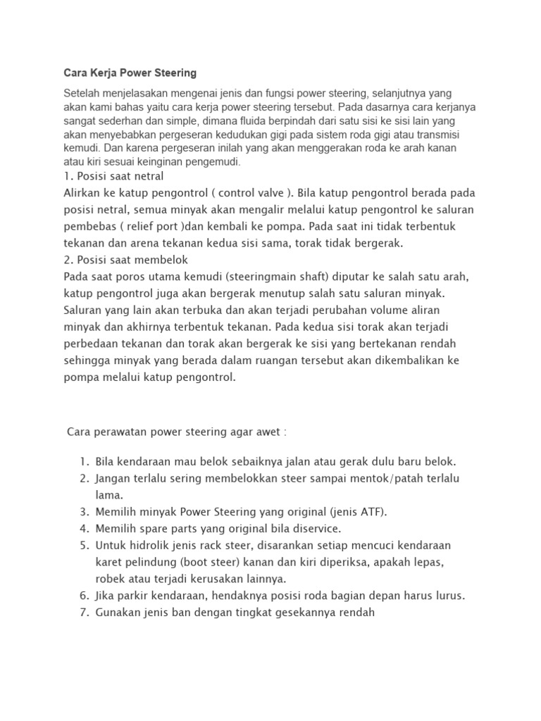 Cara Kerja Power Steering | PDF