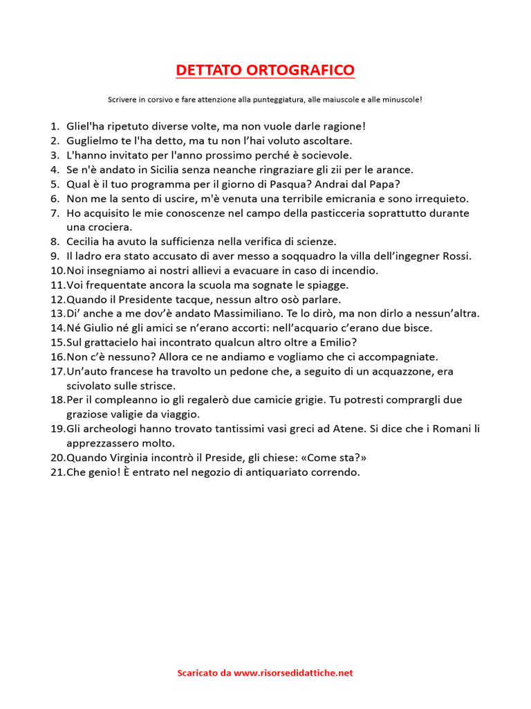 Dettato Ortografico 1a Media | PDF