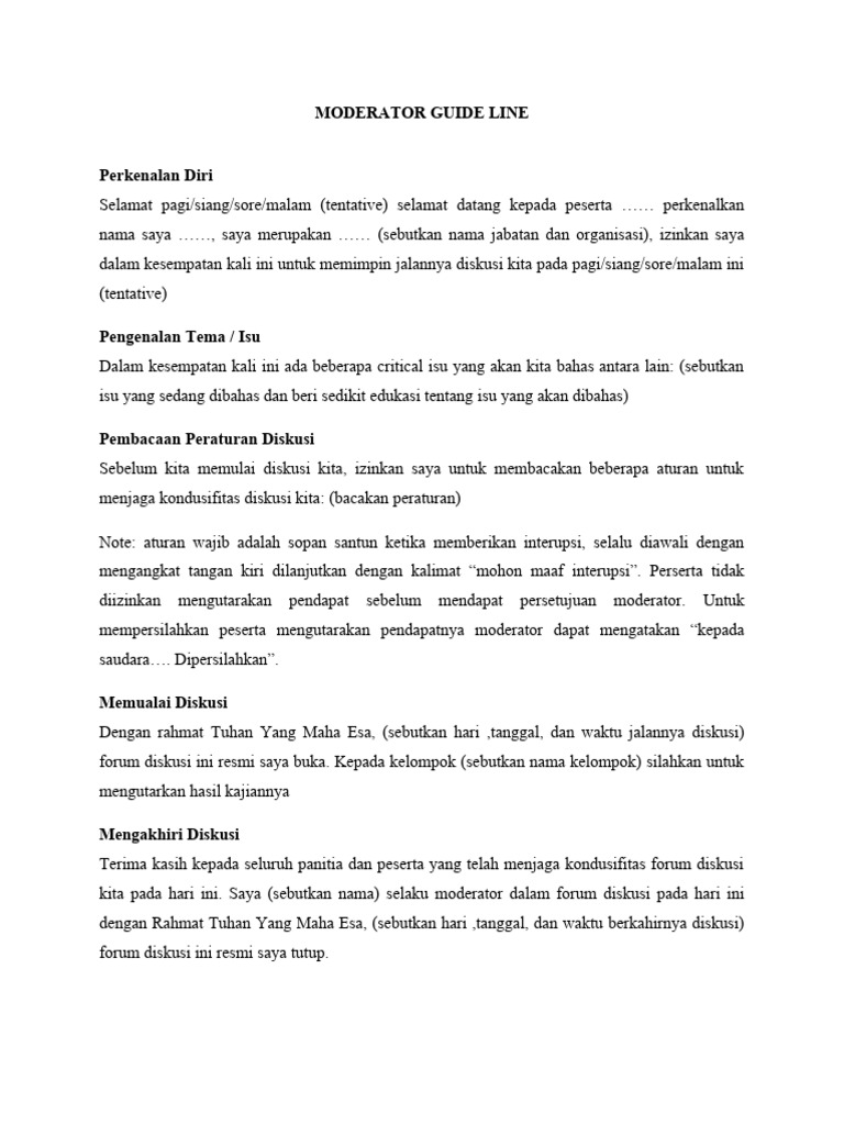 Moderator Guide Line | PDF
