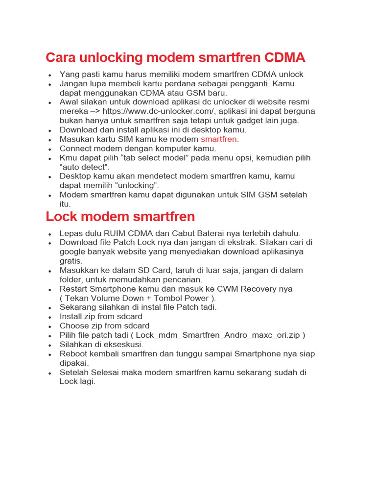 Cara Unlocking Modem Smartfren CDMA | PDF