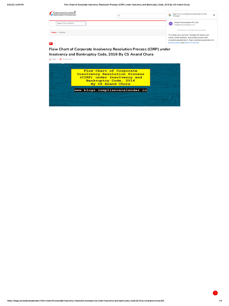 Flow Chart of Corporate Insolvency Resolution Process (CIRP) Under Insolvency and Bankruptcy ...