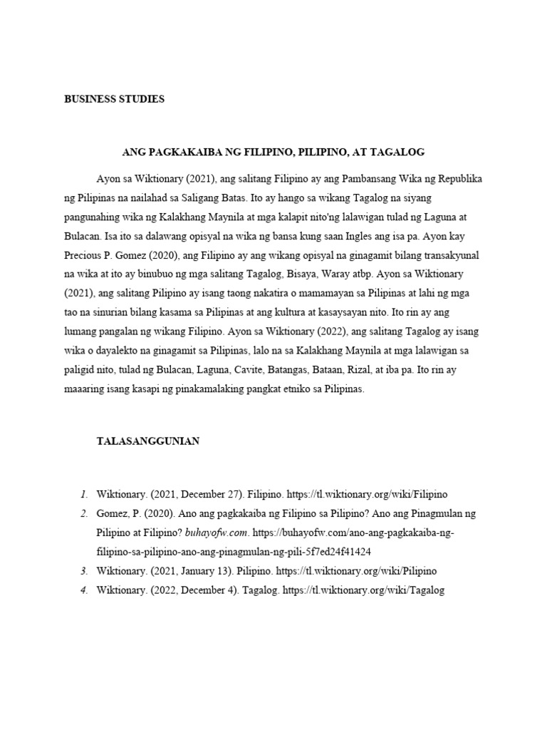 Pagkakaiba NG Filipino, Pilipino, at Tagalog | PDF