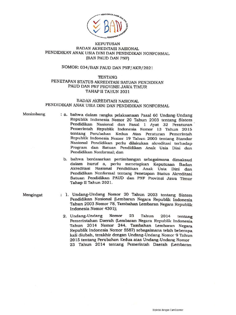 8.scan SK Pengumuman Hasil Akreditasi TK - Compressed | PDF