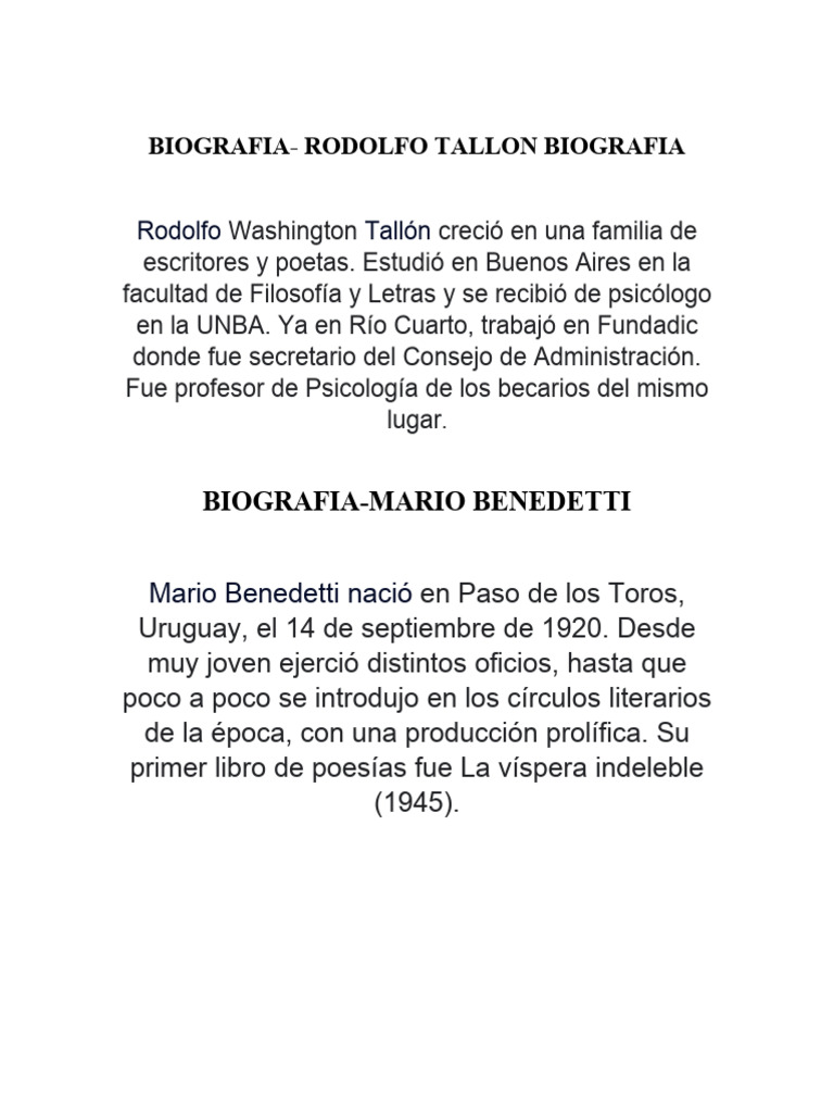 Biografía de Rodolfo Tallón | PDF
