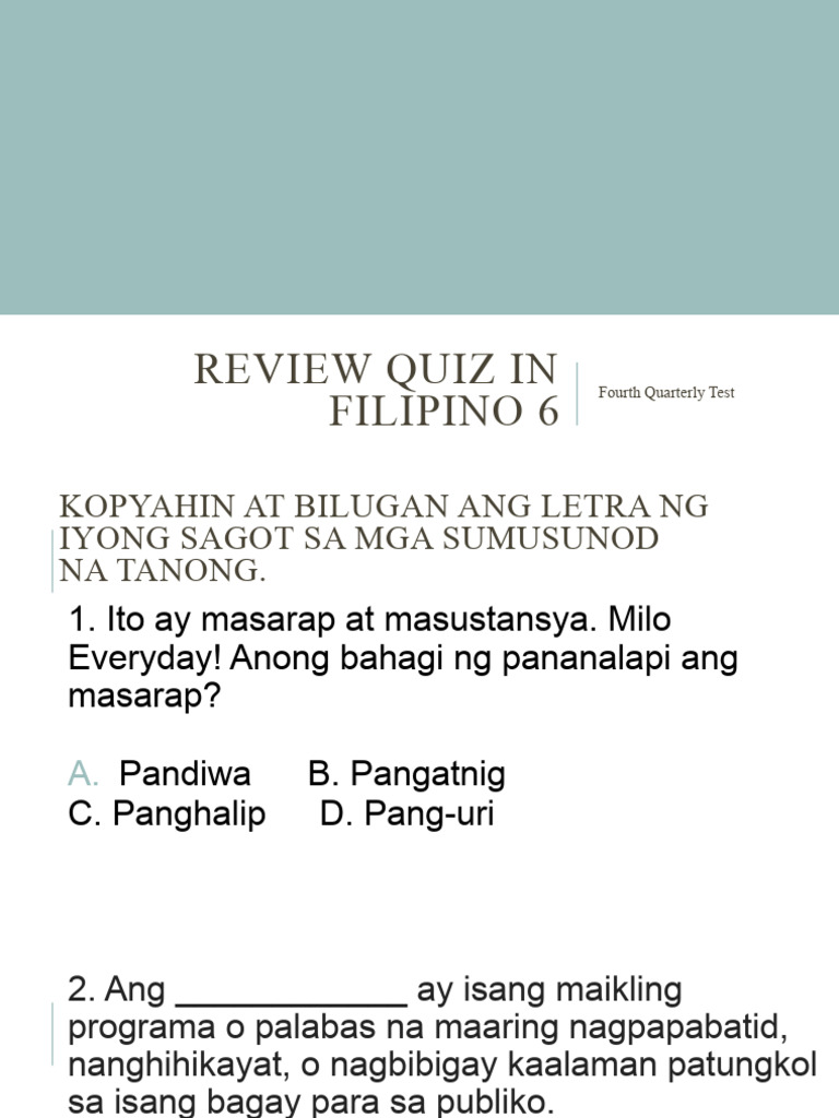 Review Quiz in Filipino 6 Q4 | PDF