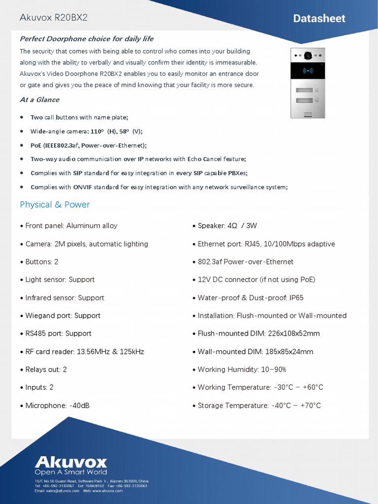 Akuvox R20BX2 Datasheet | PDF | Internet | Telecommunications