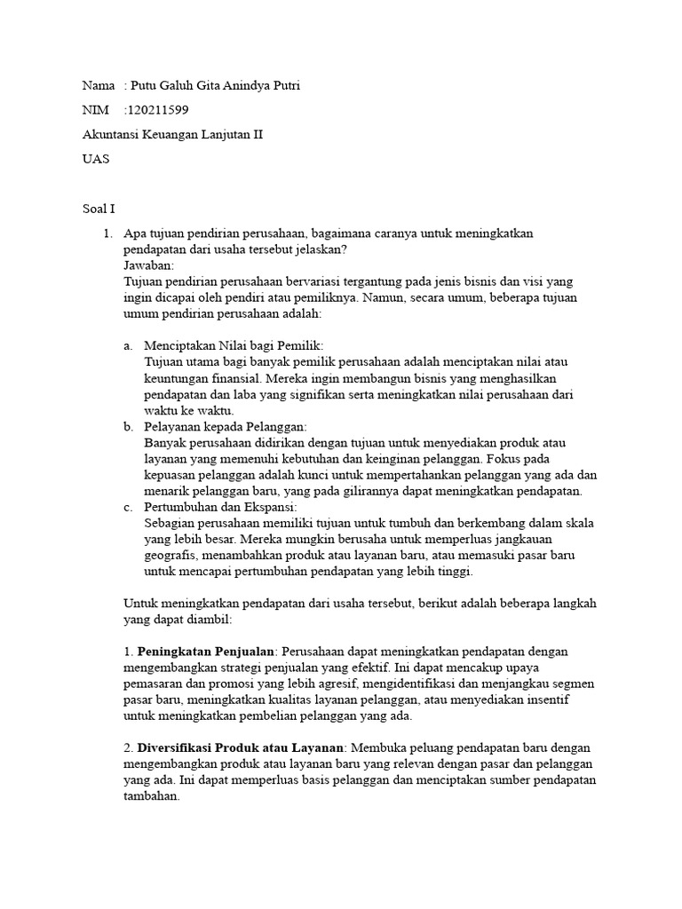 UAS Akuntansi Lanjutan II | PDF