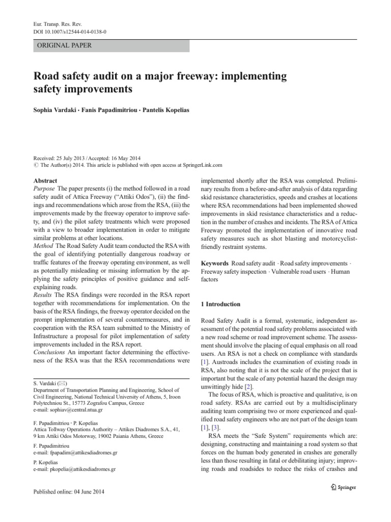 Road Safety Audit On A Major Freeway - Implementing Safety Improvements | PDF | Speed Limit ...