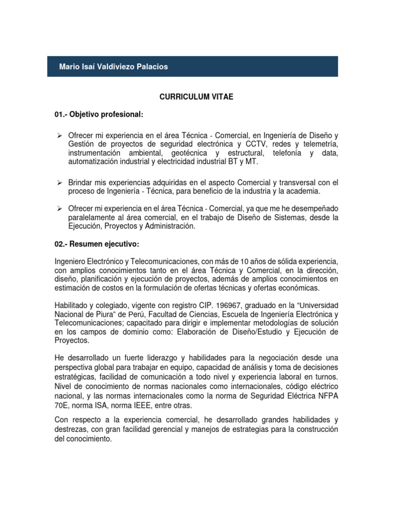 CV - Mario Isai Valdiviezo Palacios 2023-2 | PDF | Ingeniería ...