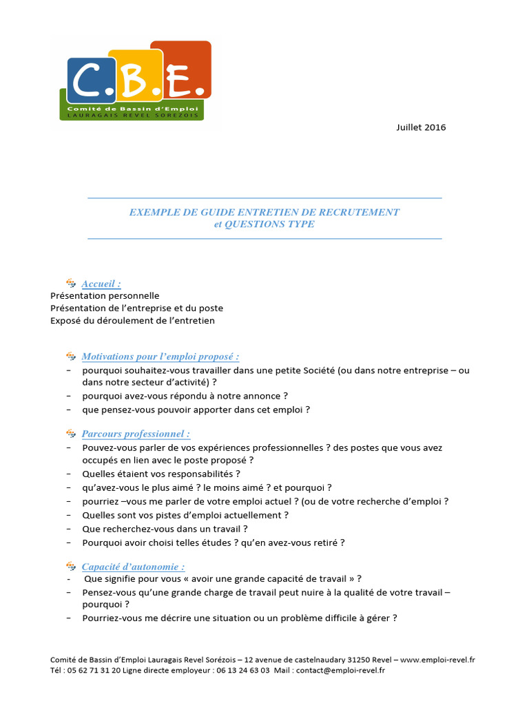 Exemple Guide Et Questions Pour Entretien Recrutement | PDF