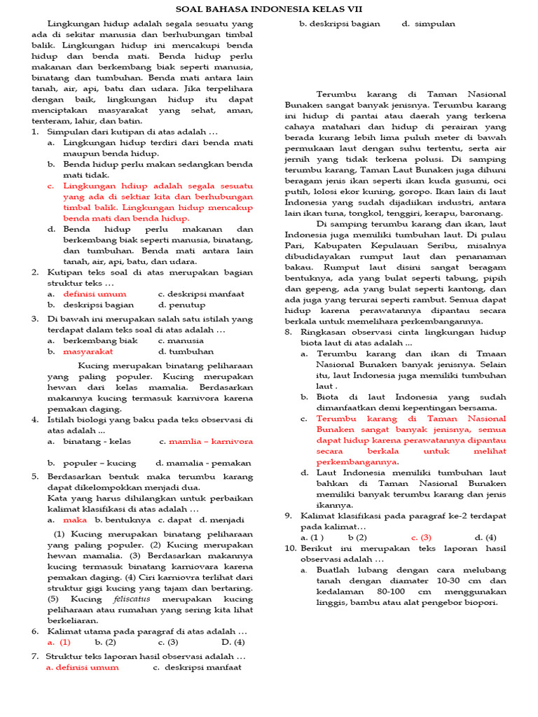 Soal Bindo Kelas 7 2023 | PDF