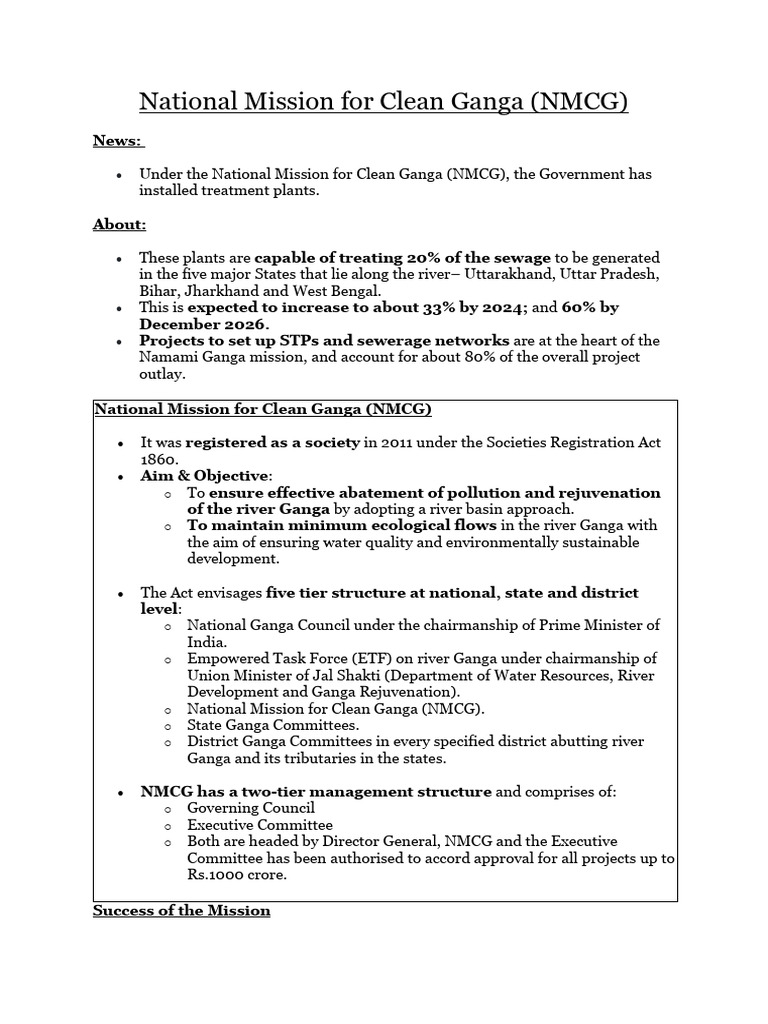 National Mission For Clean Ganga (NMCG) | PDF | Water Pollution ...