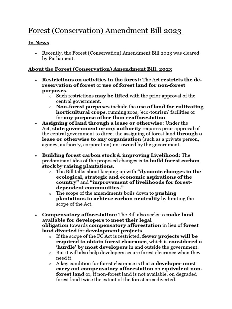 Forest (Conservation) Amendment Bill 2023 | PDF | Forests ...