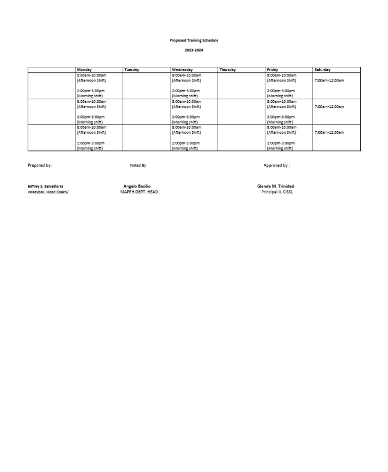 Training schedule-SY2023-2024 | PDF