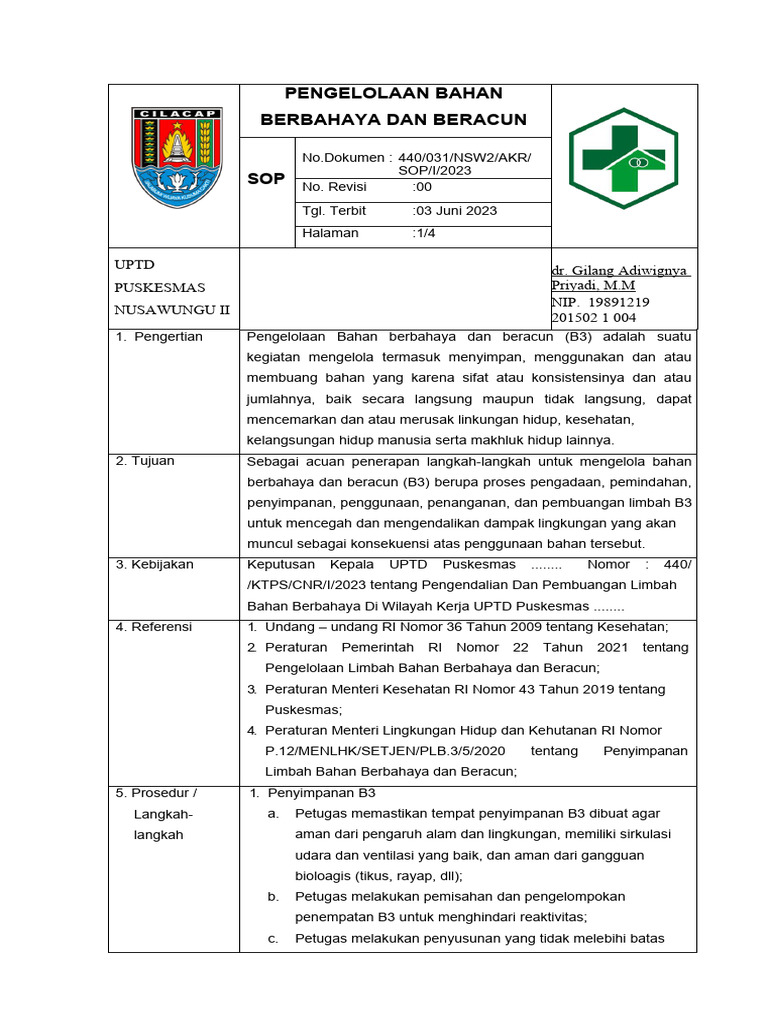 Sop Pengelolaan B3 | PDF