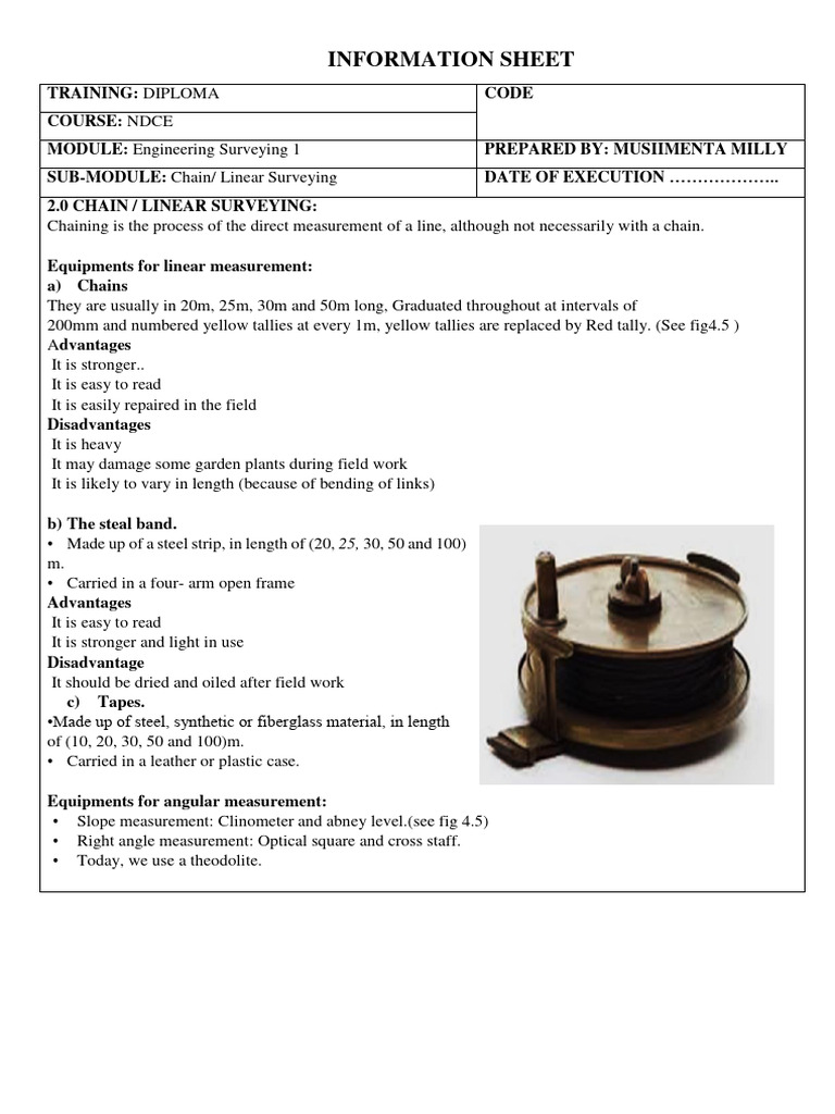 Information Sheet 2 Linear Surveying Pdf