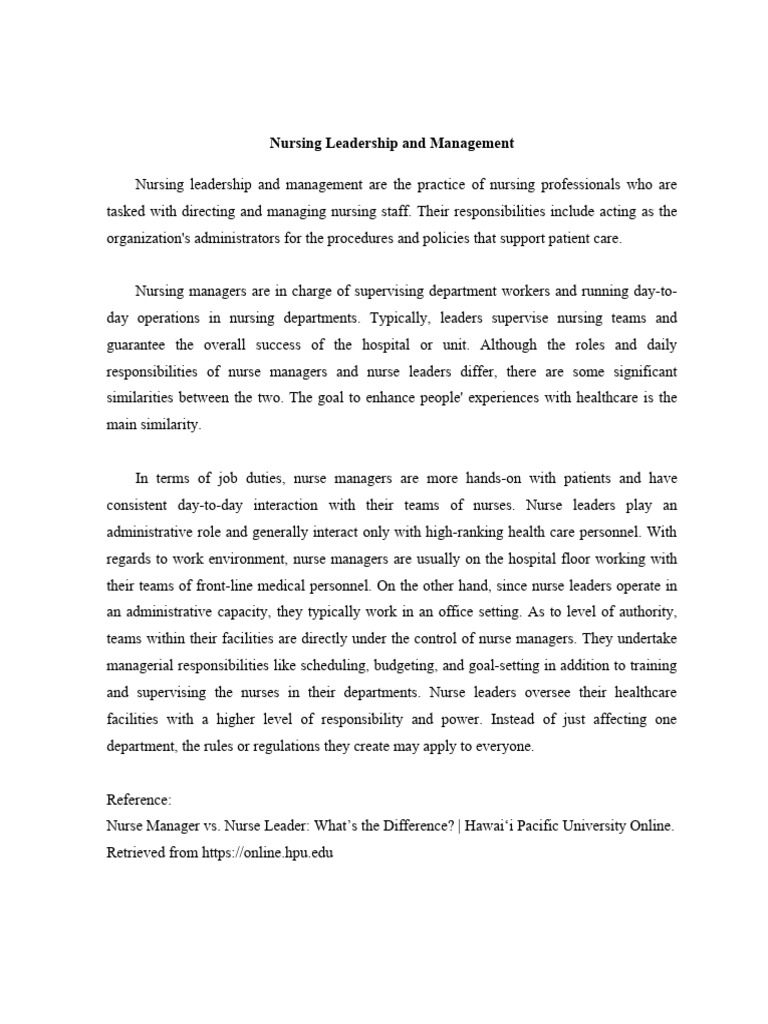 Nursing Leadership and Management | PDF