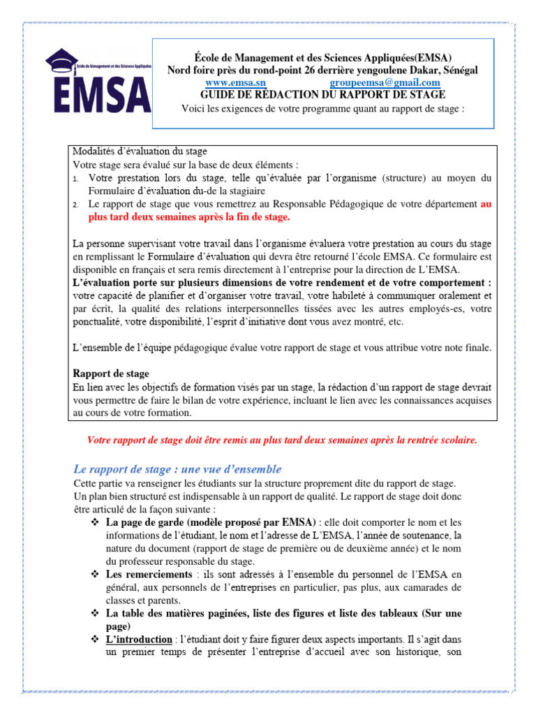 Guide 1 Rã© Daction de Rapport Stage EMSA | PDF | Pédagogie