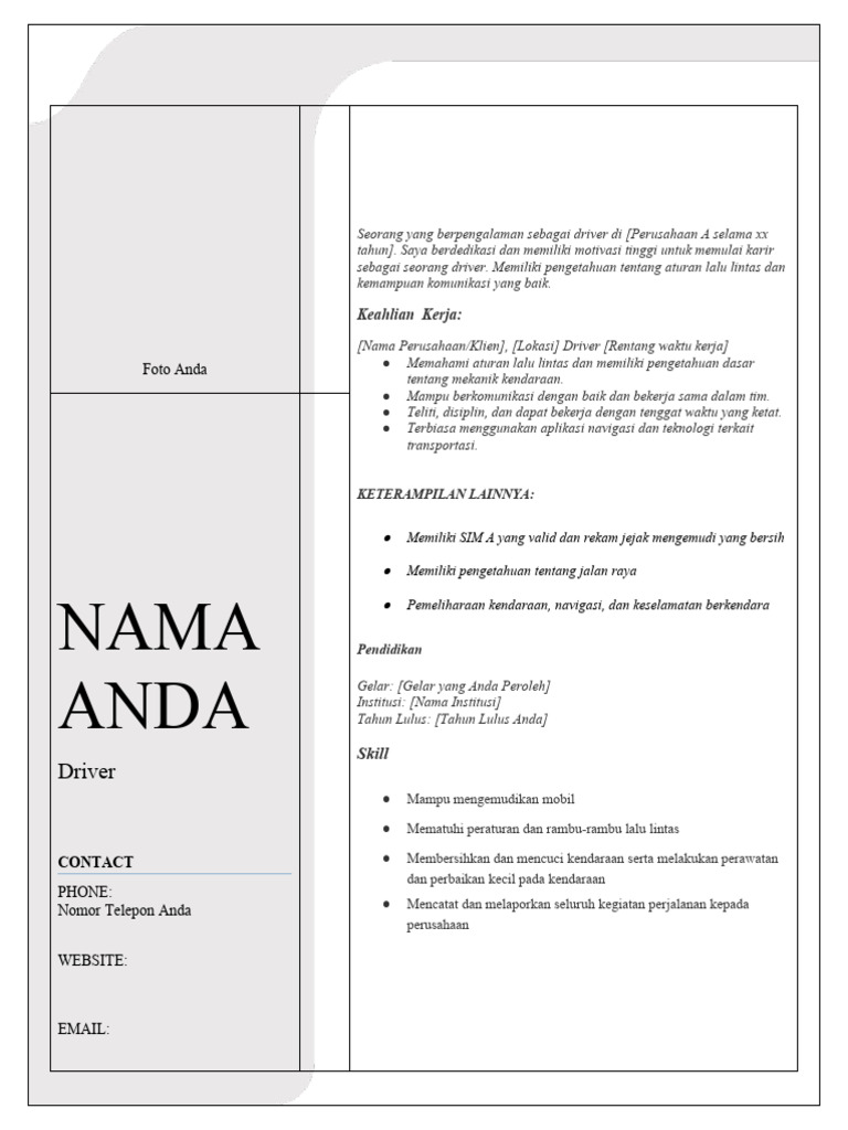 Contoh CV Driver Berpengalaman | PDF | Teknologi & Rekayasa