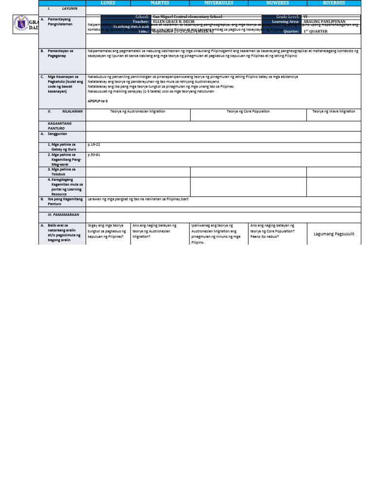 DLL Araling Panlipunan 6 q1 w5 | PDF