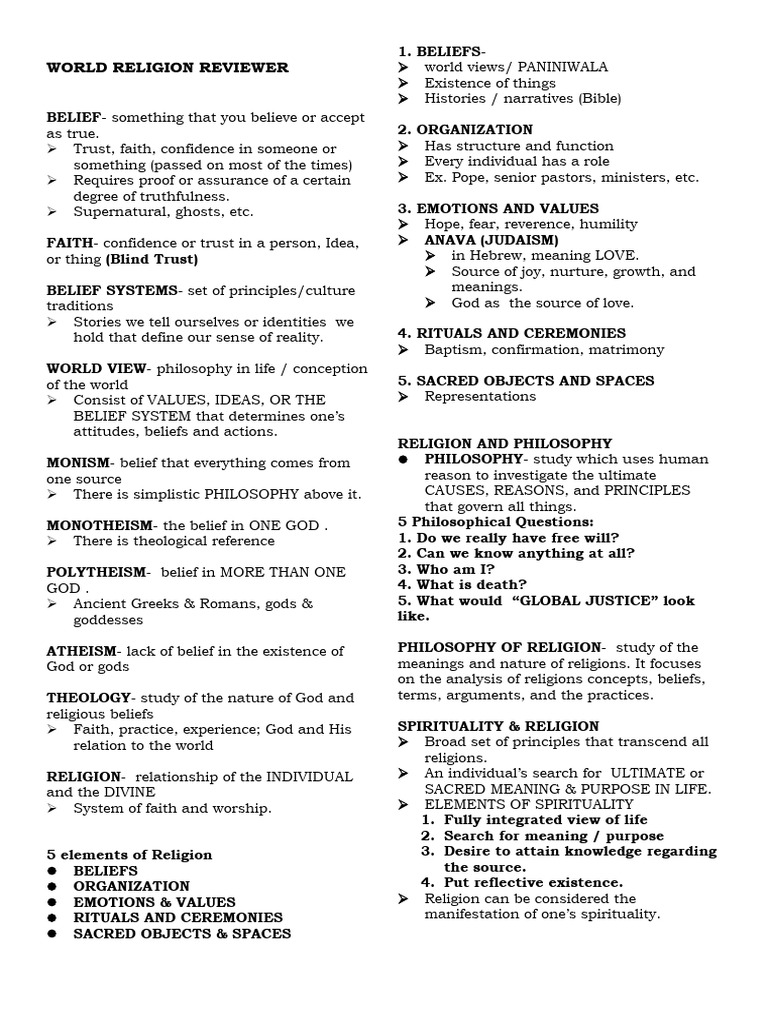 World Religion Reviewer | PDF | God | Faith
